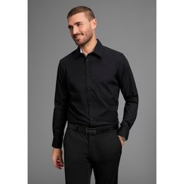 Langarmhemd Bruno Banani "elastische Baumwollqualität", Herren, Gr. M (39/40), N-Gr, schwarz, Web, Obermaterial: 97% Baumwolle, 3% Elasthan, unifarben, slim fit hüftlang, mit Knöpfen,Ärmel mit Ärmelschlitz 2-Knopf-Manschette, Hemden, für maximale Bewegungsfreiheit durch Stretch