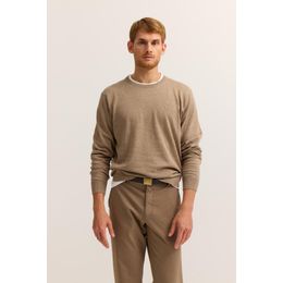 Rundhalspullover Bugatti "Regular Fit", Herren, Gr. L, 50, beige, Sweatware, 100% Baumwolle, unifarben, regular fit, Rundhals, Rippbündchen, Pullover, Basic Essential aus reiner Baumwolle
