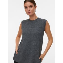 Véro Moda Pullunder VERO MODA "VMLEFILE SL O-NECK PULLOVER NOOS", Damen, Gr. S, grau (medium grau melange), Strick, Obermaterial: 70% Polyacryl, 27% Nylon, 3% Elasthan, unifarben, loose fit normal, Rundhals, Pullover