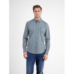 Langarmhemd Lerros, Herren, Gr. 3XL, N-Gr, fjord blau, Web, Obermaterial: 100% Baumwolle, bedruckt, regular fit normal, Manschette, Hemden, mit All-Over Print