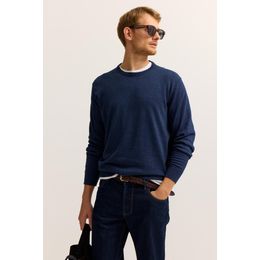 Rundhalspullover Bugatti "Regular Fit", Herren, Gr. L, 370, marine, Sweatware, 100% Baumwolle, unifarben, regular fit, Rundhals, Rippbündchen, Pullover, Basic Essential aus reiner Baumwolle