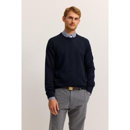 Rundhalspullover Bugatti "Regular Fit", Herren, Gr. L, 390, dunkelblau, Sweatware, 100% Baumwolle, unifarben, regular fit, Rundhals, Rippbündchen, Pullover, Basic Essential aus reiner Baumwolle