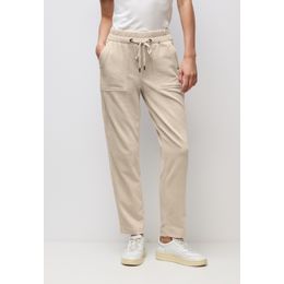 Stoffhose Street One, Damen, Gr. 34, L&auml;nge 30, malted beige, Web, 60% Baumwolle, 38% Polyester, 2% Elasthan, unifarben, comfort fit normal, Hosen Stoffhose, Elastikbund mit Tunnelzug