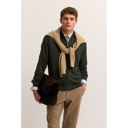 Strickjacke Bugatti "Regular Fit", Herren, Gr. L, 190, oliv, Strick, 100% Baumwolle, unifarben, regular fit, ohne Ausschnitt, Rippbündchen, Strickjacken, aus Baumwolle mit Stehkragen