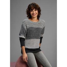 Streifenpullover Laura Scott, Damen, Gr. 32/34, grau gestreift, Strick, Obermaterial: 60% Polyacryl, 40% Baumwolle, gestreift, meliert, figurumspielend hüftlang, Rundhals, Rippbündchen, Pullover, mit Melangeoptik und Rundhals-Ausschnitt - NEUE KOLLEKTION