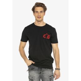 Cipo & Baxx CIPO & BAXX Damen T-Shirt "Markenschriftzug"schwarz, Gr. XL, bedruckt, 95% Baumwolle, 5% Elasthan, Shirts, Cooles Motiv als Eyecatcher