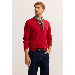 Rundhalspullover Bugatti "Regular Fit", Herren, Gr. L, 960, rot, Sweatware, 100% Baumwolle, unifarben, regular fit, Rundhals, Rippbündchen, Pullover, Basic Essential aus reiner Baumwolle