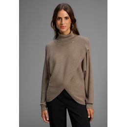Rollkragenpullover Bruno Banani, Damen, Gr. 32/34, taupe, Obermaterial: 70% Viskose, 30% Polyamid, unifarben, figurumspielend hüftlang, Rippbündchen, Pullover, mit Wickel-Optik - NEUE KOLLEKTION