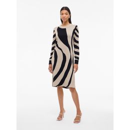Midikleid Vila "VITIF CREWNECK KNIT MIDI DRESS- NOOS", Damen, Gr. L, N-Gr, natural melange detail:schwarz, animal, Feinstrick, Obermaterial: 50% Viskose, 28% Polyester, 22% Nylon, gemustert, Modisch, regular fit, Rundhals, Kleider, Sommerkleid