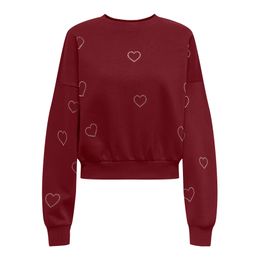 Only Damen Sweatshirt "ONLBERIT L/S O-NECK SWT"cabernet detail:heart silber rhinestone, Gr. XS, bedruckt, Sweatware, Obermaterial: 60% Baumwolle, 40%