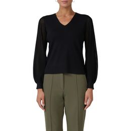 Strickpullover s.Oliver BLACK LABEL, Damen, Gr. 36, schwarz, Strick, Obermaterial: 71% Viskose, 29% Polyester, unifarben, regular fit taillenbedeckt, V-Ausschnitt, Rippbündchen, Pullover, mit semitransparenten Ärmeln