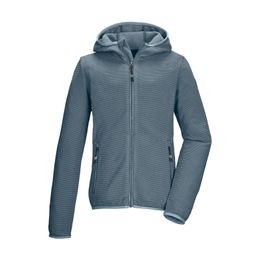 Fleecejacke Killtec "KOW 245 GRLS FLC JCKT", M&auml;dchen, Gr. 128, denim, Obermaterial: 100% Polyester, Jacken Fleecejacke, Gestreifte Fleecejacke mit Kapuze, Kinnschutz und elastischen B&uuml;ndchen