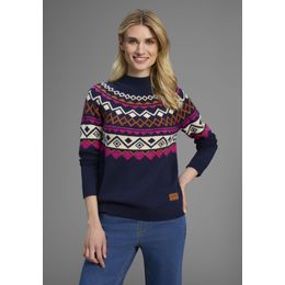 Norwegerpullover Kangaroos, Damen, Gr. 36/38, marine, Strick, Obermaterial: 60% Baumwolle, 40% Polyacryl, gemustert, figurumspielend hüftbedeckend, Rundhals, Rippbündchen, Pullover, mit schönem Muster und hohem Rippkragen
