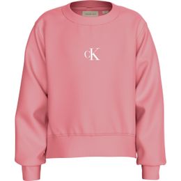 Sweatshirt Calvin Klein Jeans "CK LOGO CN FLEECE SWEATSHIRT", Mädchen, Gr. 12 (152), brandied apricot, Sweatware, Obermaterial: 60% Baumwolle, 40% Polyester, unifarben, regular fit hüftlang, Rundhals, Bündchen, Sweatshirts, für Kinder bis 16 Jahre, Logo-Druck