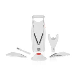 Börner Börner V5 PowerLine Plus Set Gemüsehobel, Obst- & Gemüseschneider mit Fruchthalter, Scheibeneinschub, Sparschäler, 10 Schnittarten, 6 tlg. Set, Weiß