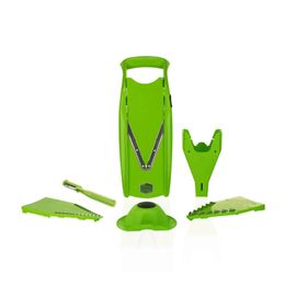 Börner Börner V5 PowerLine Plus Set Gemüsehobel, Obst- & Gemüseschneider mit Fruchthalter, Scheibeneinschub, Sparschäler, 10 Schnittarten, 6 tlg. Set, Grün