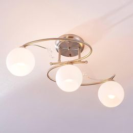 LINDBY Deckenlampe Svean, 3fl, nickel/wei&szlig;, Glas, L&auml;nge 60cm