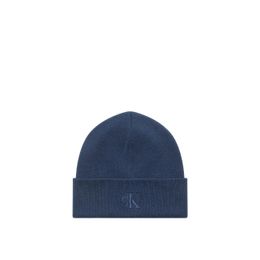 Strickmütze Calvin Klein "CK FINE RIB BEANIE", Damen, schwarz denim, Strick, Viskosemischung, unifarben, Mützen, mit Markenlogo
