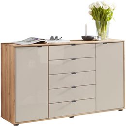 Kombikommode Wiemann "Cardiff Sideboard, Wäscheschrank, teilmassiv Bianco-Eiche, Schubladen", braun, Bianco-Eiche,Front Glas Champagner, Eiche, Sideboards, verschiedenen Ausführungen, inklusive Einlegeböden