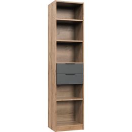 Standregal wimex "Texel inkl. zwei Schubladen und 5 Stauraumfächern", plankeneiche nachbildung, absetzung grafit, B:48cm H:197cm T:40cm, Spanplatte, Regale, mit Metallgriffen