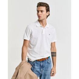 Poloshirt Gant "SLIM SHIELD SS PIQUE POLO", Herren, Gr. 4XL, weiß, Jersey, Obermaterial: 100% Baumwolle, unifarben, slim fit hüftlang, hoch geschlossener Ausschnitt, Rippbündchen, Shirts, mit Logostickerei auf der Brust