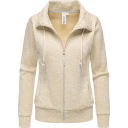 Sweatjacke Ragwear "Ronette Print", Damen, Gr. L (40), elfenbeinfarben, 70% Baumwolle, 30% Polyester, tailliert hüftbedeckend, hoch geschlossener Ausschnitt, eng Rippstrickbündchen, Sweatjacken, Zip-Jacke mit Allover-Print und hohem Kragen