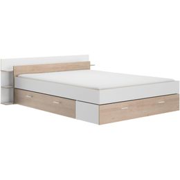 Stauraumbett GAMI "Stauraumbett 160 X 200", kastanie natur nachbildung, weiß, kastanie natur nachbildung, weiß, kastanie natur nachbildung, weiß, B:191cm H:71cm L:221cm, Betten, Mit viel Stauraum