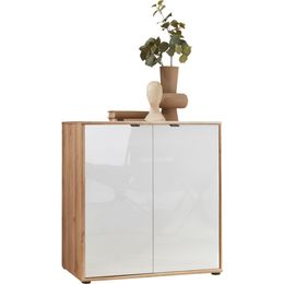 Kommode Wiemann "Cardiff Sideboard, Wäscheschrank, teilmassiv Bianco-Eiche, 80 cm", braun, Bianco-Eiche,Front Glas weiß, Eiche, Sideboards, verschiedenen Ausführungen, inklusive Einlegeboden