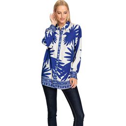 Heine Hemd in Weiß/ Blau - 70% | Größe 42 | Damen-blusen