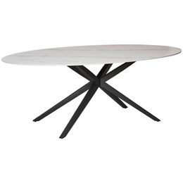Livetastic Esstisch, Wei&szlig;, Metall, Keramik, oval, X-Form, 110x76x210 cm, Esszimmer, Tische, Esstische, Esstische oval