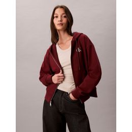 Sweatjacke Calvin Klein Jeans "MNLG FRNCH TRRY FZ B", Damen, Gr. L (42), renaissance rot, Web, Obermaterial: 86% Baumwolle, 14% Polyester, regular fit kurz, Rundhals, eingesetzt Rippbündchen, Sweatjacken, Mit Rundhalsausschnitt