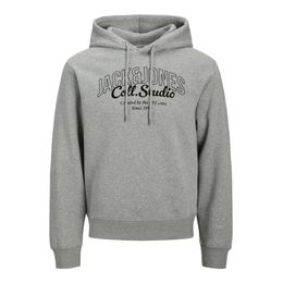 Jack & Jones Kapuzensweatshirt JACK & JONES "JJMAKOTO SWEAT HOOD", Herren, Gr. S, grau (light grau melange print:big print), angeraute Sweatware, Obermaterial: 80% Baumwolle, 20% Polyester, bedruckt, meliert, regular fit normal, Rundhals, Rippb&uuml;ndchen, Sweatshirts