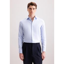 Flanellhemd Seidensticker "Schwarze Rose", Herren, Gr. S (38), normale Ärmellängen, blau, 100% Baumwolle, kariert, slim fit, 2-Knopf-Manschette, Hemden, Slim 1/1 Kentkragen Karo