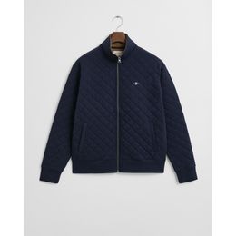 Sweatjacke Gant "QUILTED CORD COLLAR FULL ZIP", Herren, Gr. L, evening blau, Sweatware, Obermaterial: 91% Baumwolle, 9% Polyester, unifarben, regular fit normal, Rundhals, eingesetzt angesetztes Bündchen, Sweatjacken, Mit Rundhalsausschnitt