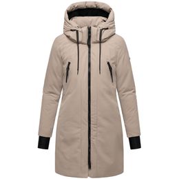 Wintermantel Navahoo "Winterzart 14", Damen, Gr. 4XL (48), taupe, Obermaterial: 100% Polyester; Innenfutter 1: 100% Polyester; Innenfutter 2: 100% Polyester; Wattierung: 100% Polyester; Ärmelfutter: 100% Polyester, figurumspielend ca. Mitte Oberschenkel, hoch geschlossener Ausschnitt, Ärmel ohne Ärmelschlitz Bündchen mit Daumenlöchern, Mäntel, Mantel mit abnehmbarer Kapuze und Rucksackträgern inne