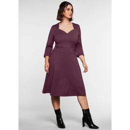 Cocktailkleid sheego by Joe Browns "Cocktailkleid", Damen, Gr. 50, Normalgr&ouml;&szlig;en, burgund, Jersey, 70% Viskose, 26% Polyamid, 4% Elasthan, unifarben, knielang, eckiger Ausschnitt, Kleider