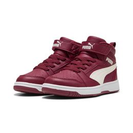 Winterboots Puma "REBOUND V6 MID WTR AC+ PS", Kinder, Gr. 29, team regal rot, warm weiß, Puma weiß, Synthetik, mehrfarbig, Schuhe, Winterschuhe, Sneakerboots, gefüttert