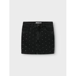 Minirock name it "NKFNAOMI DNM RHINESTONE SKIRT 8810-BF O", Mädchen, Gr. 116, schwarz, Obermaterial: 98% Baumwolle, 2% Elasthan, bedruckt, regular fit, Röcke