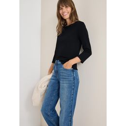 3/4-Arm-Shirt Cecil, Damen, Gr. XL (44), schwarz, Jersey, Obermaterial: 100% Baumwolle, unifarben, regular fit hüftbedeckend, U-Boot-Ausschnitt, Shirts, mit U-Boot-Ausschnitt