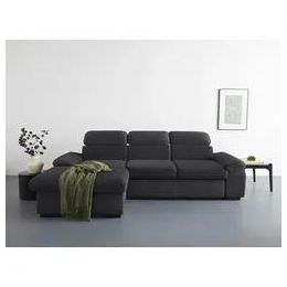 Ecksofa COTTA "Lola L-Form mit Kopfteilfunktion & Hocker", schwarz, B:250cm H:73cm T:165cm, 100% Polyester, Sofas, wahlweise mit Bettfunktion, Bettkasten & Armteilverstellung