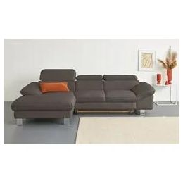 Ecksofa COTTA "Driver L-Form", braun (cacao), B:268cm H:73cm T:169cm, LEDER BEEFY (ein abgedecktes Spalt-Rindsleder) im Sitz und Rücken (Korpus in Kunstleder);Luxus-Kunstleder;Kunstleder SOFTLUX;NaturLEDER (echtes Rindsleder), Rückseite mit schwarzem Spannstoff bezogen, Sofas, mit Kopfteilverstellung, wahlweise mit Bettfunktion & Bettkasten
