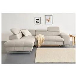 Ecksofa COTTA "Chef L-Form", beige (sand), B:257cm H:72cm T:206cm, Luxus-Microfaser (100% Polyester);Kunstleder Softlux;Leder Advantage (abgedecktes Spalt-Rindsleder), Rückseite mit schwarzem Spannstoff bezogen;NaturLEDER (echtes Rindsleder), Rückseite mit schwarzem Spannstoff bezogen, Sofas, mit Kopfteilverstellung, edle Metallkufen, wahlweise mit Bettfunktion