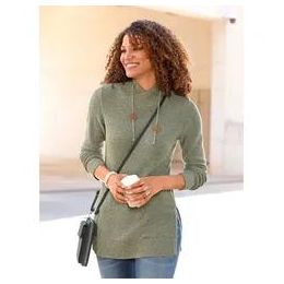 Strickpullover Casual Looks "Longpullover", Damen, Gr. 38, grün (oliv, ecru, meliert), 50% Baumwolle, 50% Polyacryl, gemustert, mehrfarbig, meliert, Pullover
