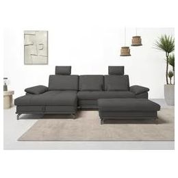 Ecksofa Places of Style "Costello L-Form, B: 301 cm mit Sitztiefen-, Armteilverstellung &", braun (mokka), B:301cm H:89cm T:176cm, Luxus-Microfaser (90% Polyester, 10% Polyamid);Samtoptik (100% Polyester), Sofas, 3 Nierenkissen, optional Bettfunktion & Bettkasten, Topseller