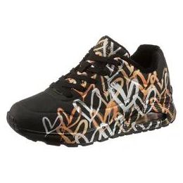 Sneaker Skechers "UNO - METALLIC LOVE", Damen, Gr. 42, schwarz, Lederimitat, sportlich, Schuhe, Freizeitschuh, Halbschuh, Schnürschuh mit trendigen Metallic-Print