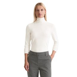 Marc O'Polo Langarmshirt MARC O'POLO "aus soft geripptem Jersey", Damen, Gr. L, weiß cotton, Obermaterial: 46% Modal, 46% Baumwolle, 8% Elasthan, unifarben, Basic, slim fit, normaler Saum, Shirts