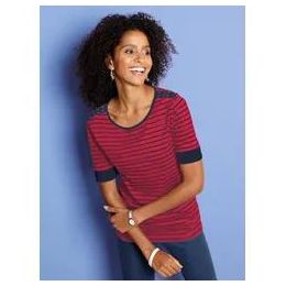Rundhalsshirt Classic Basics "Shirt", Damen, Gr. 50, rot (rot, geringelt), 100% Baumwolle, gemustert, mehrfarbig, Rundhals, Kurzarm, Shirts