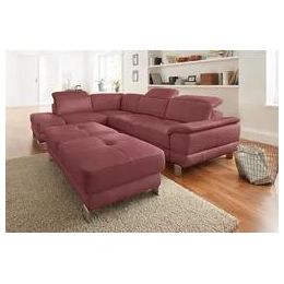 Ecksofa exxpo - SOFA FASHION "Mantua, L-Form", rot (bordeaux), B:270cm H:94cm T:104cm, Kunstleder SOFTLUX;NaturLEDER (echtes Rindsleder) in Sitz und Rücken. Korpus in passendem Kunstleder SOFTLUX bezogen, Sofas, mit Kopf- bzw. Rückenverstellung, Bettfunktion u. Bettkasten
