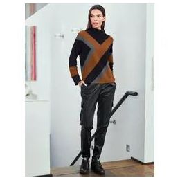 Strickpullover Heine "Pullover", Damen, Gr. 36, braun (schwarz, cognac, gemustert), 50% Baumwolle, 50% Polyacryl, gemustert, mehrfarbig, Pullover