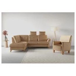 Sit & More Ecksofa SIT & MORE "Göteborg", braun (macchiato), B:250cm H:90cm T:226cm, Sofas, inkl. Sitztiefenverstellung, wahlweise mit Bettfunktion & Bettkasten